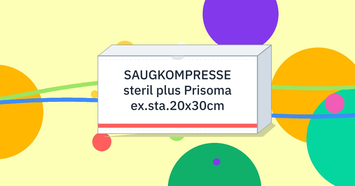 Symbolbild: Packung mit der Aufschrift SAUGKOMPRESSE steril plus Prisoma ex.sta.20x30cm (PZN 20611237) – Verfügbarkeit und Bezug in Apotheken in Frankfurt am Main