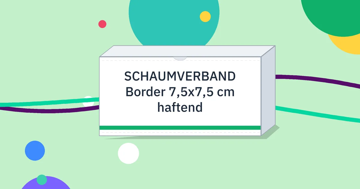 Symbolbild: Packung mit der Aufschrift SCHAUMVERBAND Border 7,5x7,5 cm haftend (PZN 20611390) – Verfügbarkeit und Bezug in Apotheken in Frankfurt am Main