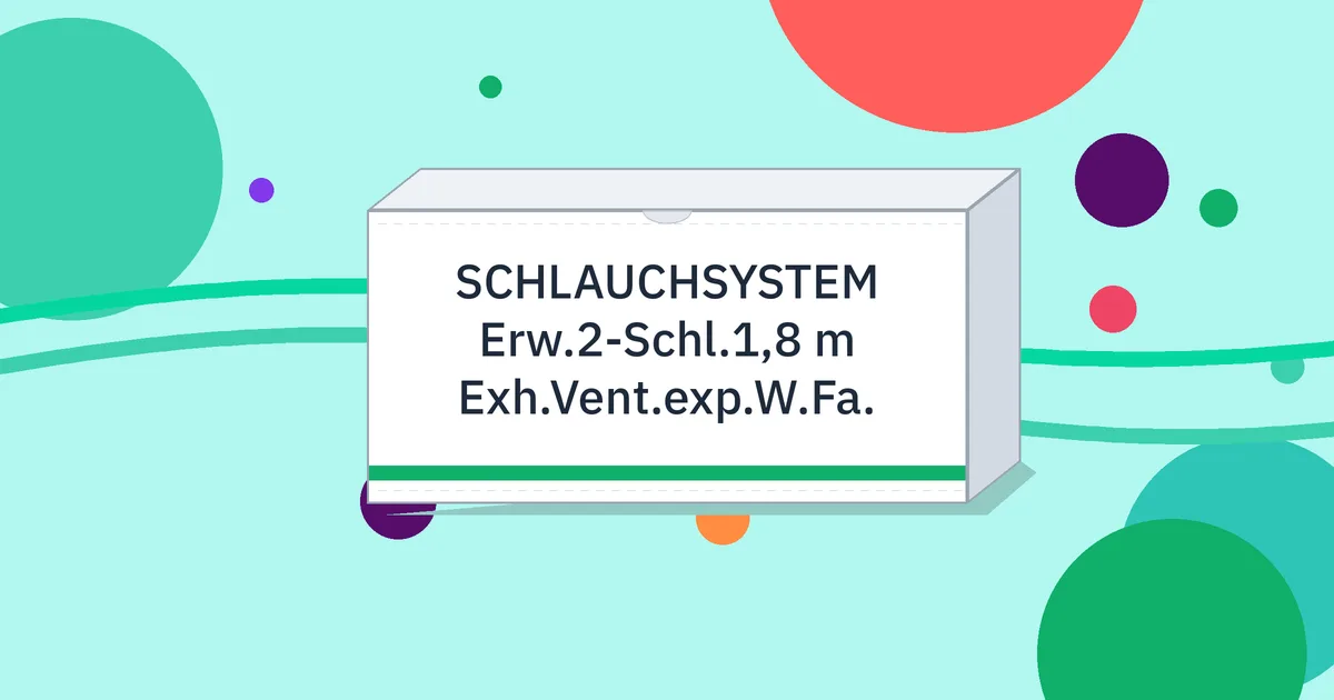 Symbolbild: Packung mit der Aufschrift SCHLAUCHSYSTEM Erw.2-Schl.1,8 m Exh.Vent.exp.W.Fa. (PZN 06426651) – Verfügbarkeit und Bezug in Apotheken in Frankfurt am Main