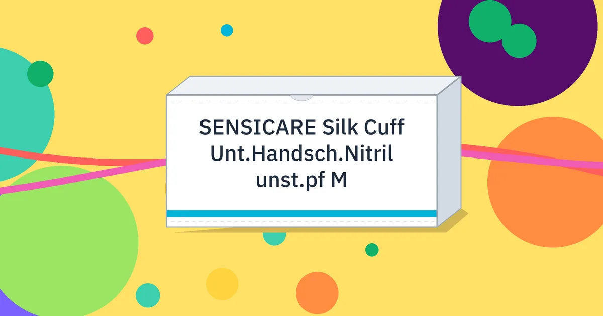 Symbolbild: Packung mit der Aufschrift SENSICARE Silk Cuff Unt.Handsch.Nitril unst.pf M (PZN 20205885) – Verfügbarkeit und Bezug in Apotheken in Frankfurt am Main