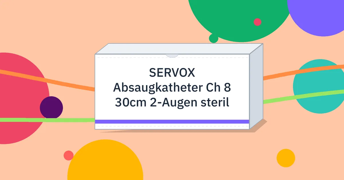 Symbolbild: Packung mit der Aufschrift SERVOX Absaugkatheter Ch 8 30cm 2-Augen steril (PZN 16394923) – Verfügbarkeit und Bezug in Apotheken in Frankfurt am Main