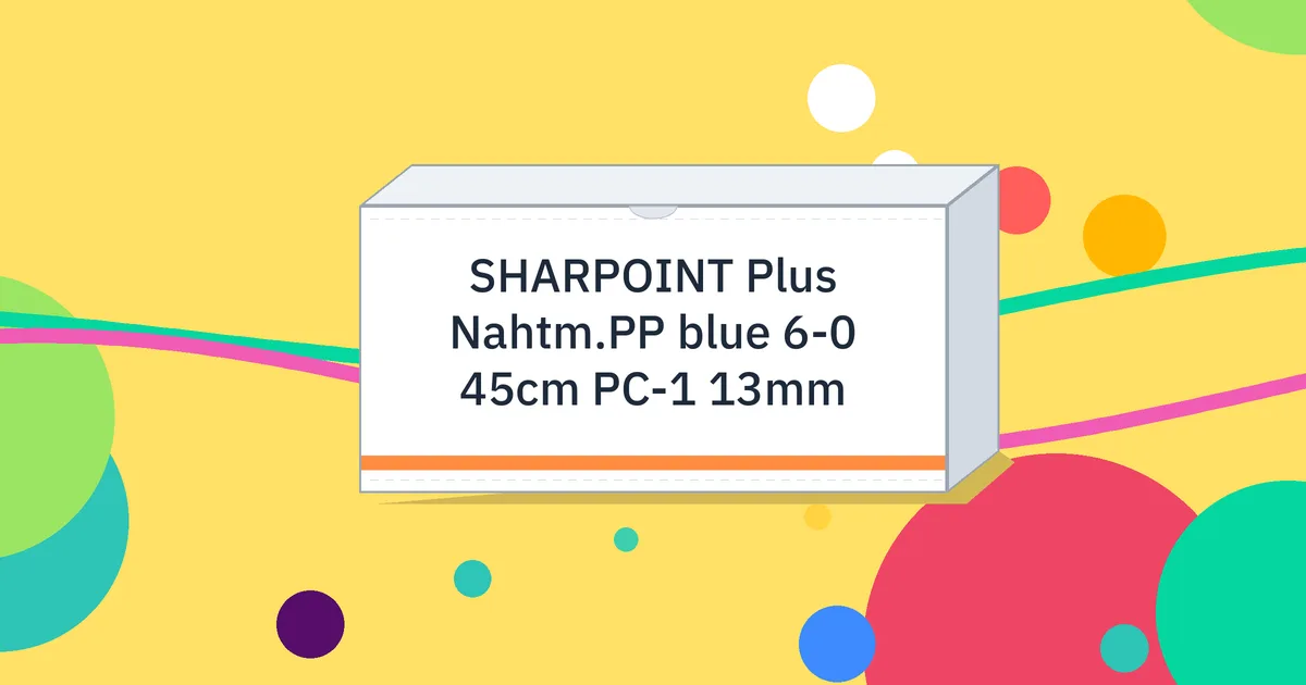 Symbolbild: Packung mit der Aufschrift SHARPOINT Plus Nahtm.PP blue 6-0 45cm PC-1 13mm (PZN 17985336) – Verfügbarkeit und Bezug in Apotheken in Frankfurt am Main