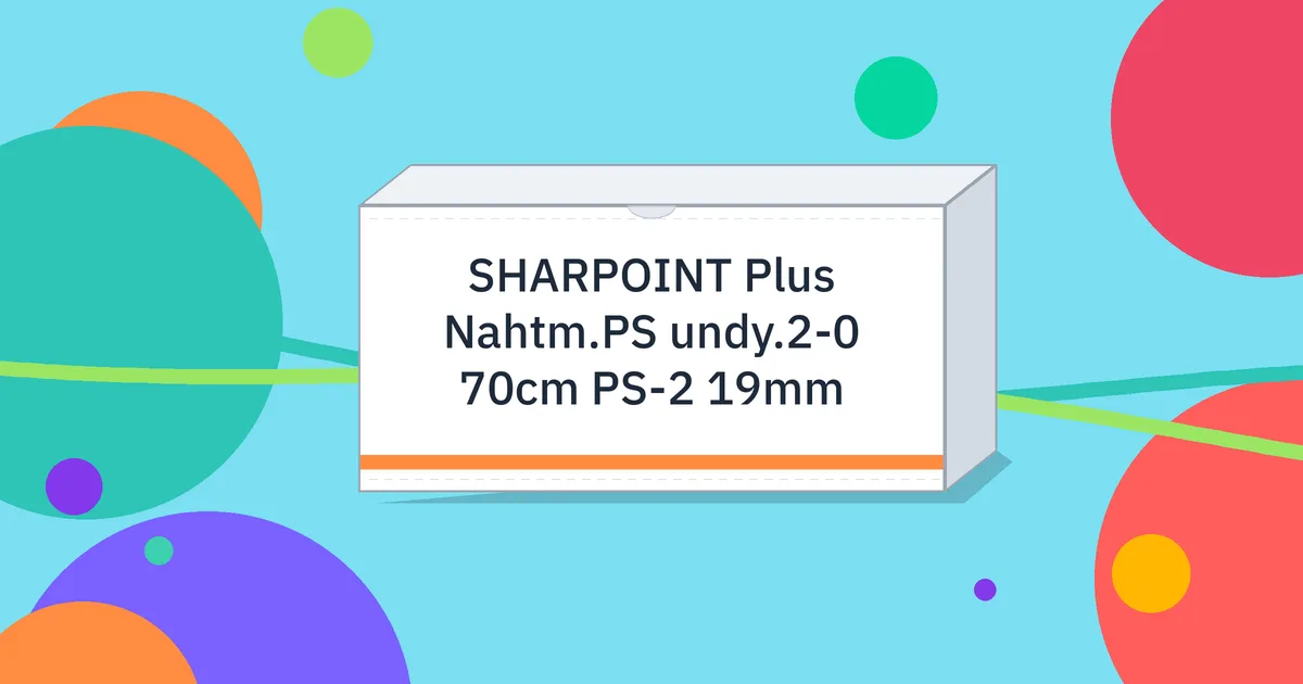 Symbolbild: Packung mit der Aufschrift SHARPOINT Plus Nahtm.PS undy.2-0 70cm PS-2 19mm (PZN 17995961) – Verfügbarkeit und Bezug in Apotheken in Frankfurt am Main