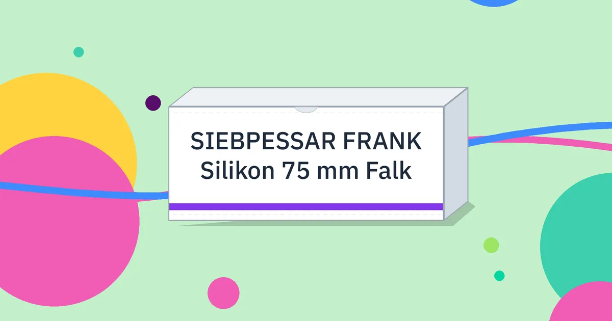 Symbolbild: Packung mit der Aufschrift SIEBPESSAR FRANK Silikon 75 mm Falk (PZN 03284133) – Verfügbarkeit und Bezug in Apotheken in Frankfurt am Main