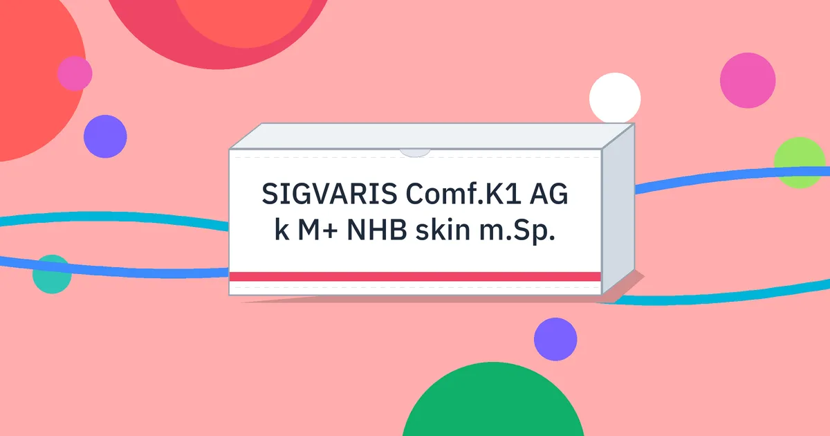 Symbolbild: Packung mit der Aufschrift SIGVARIS Comf.K1 AG k M+ NHB skin m.Sp. (PZN 17098486) – Verfügbarkeit und Bezug in Apotheken in Frankfurt am Main