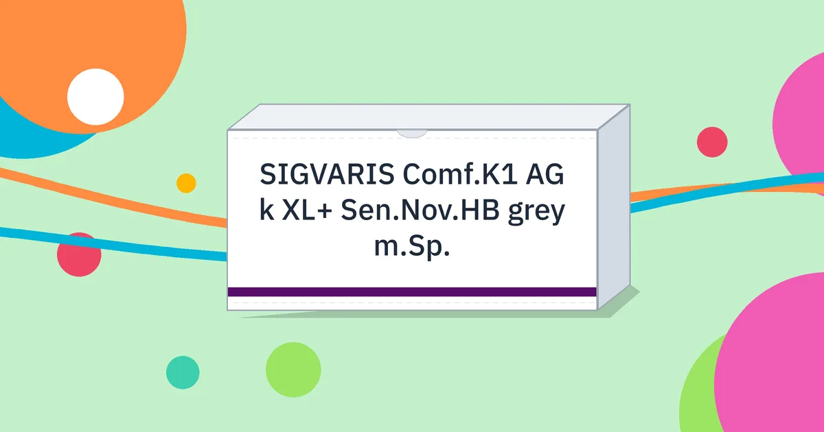 Symbolbild: Packung mit der Aufschrift SIGVARIS Comf.K1 AG k XL+ Sen.Nov.HB grey m.Sp. (PZN 17101136) – Verfügbarkeit und Bezug in Apotheken in Frankfurt am Main