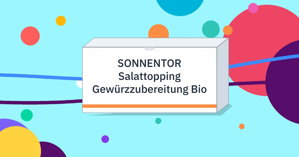 Symbolbild: Packung mit der Aufschrift SONNENTOR Salattopping Gewürzzubereitung Bio (PZN 18902737) – Verfügbarkeit und Bezug in Apotheken in Frankfurt am Main