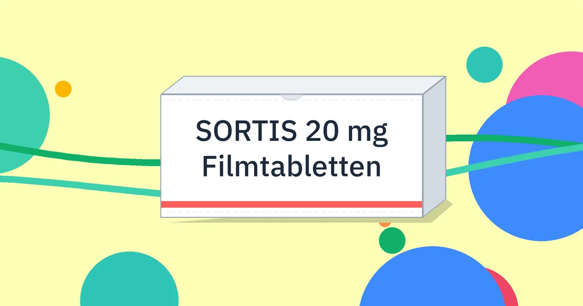 Symbolbild: Packung mit der Aufschrift SORTIS 20 mg Filmtabletten (PZN 10526128) – Verfügbarkeit und Bezug in Apotheken in Frankfurt am Main