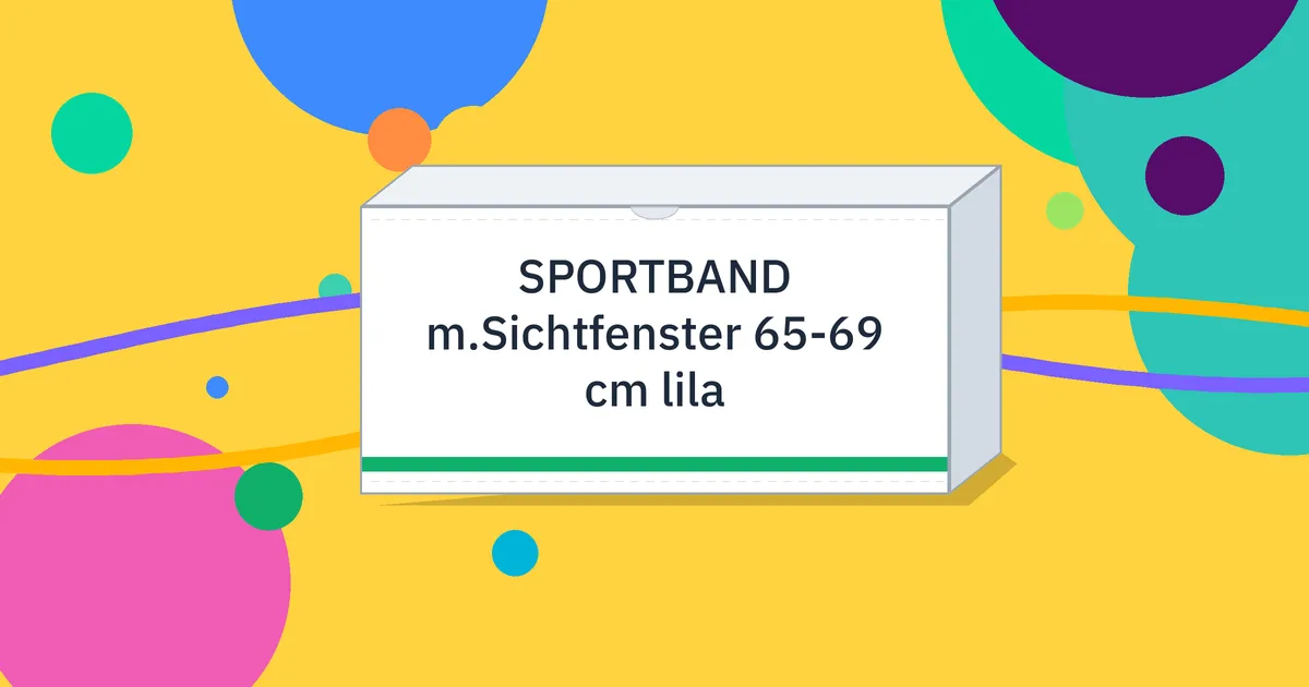 Symbolbild: Packung mit der Aufschrift SPORTBAND m.Sichtfenster 65-69 cm lila (PZN 12904511) – Verfügbarkeit und Bezug in Apotheken in Frankfurt am Main