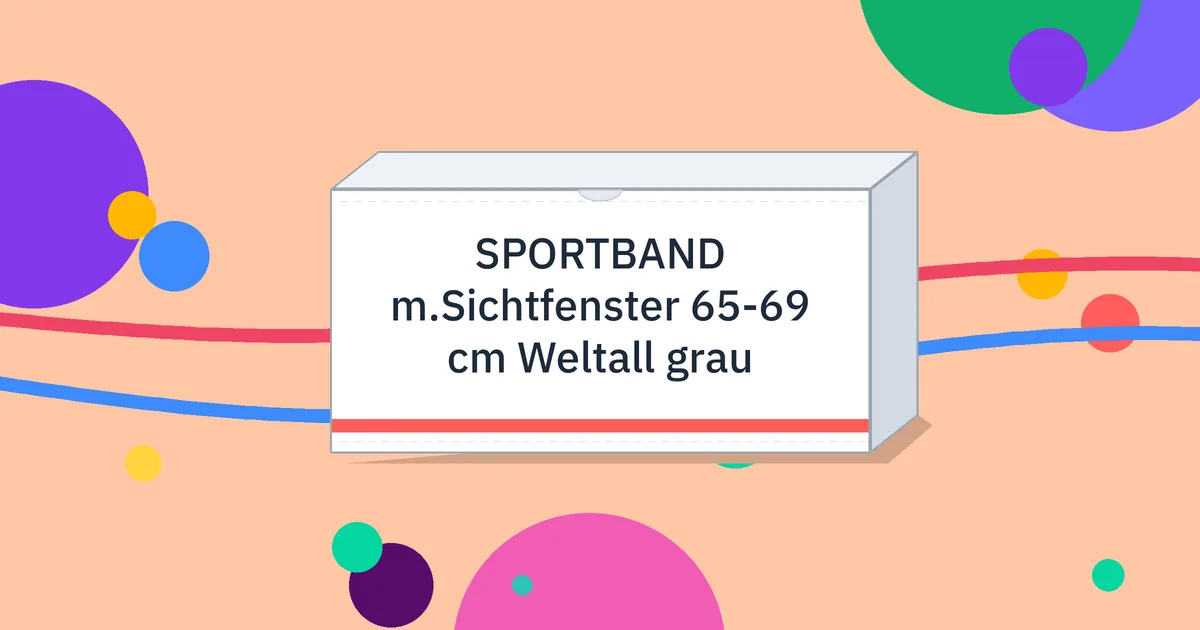Symbolbild: Packung mit der Aufschrift SPORTBAND m.Sichtfenster 65-69 cm Weltall grau (PZN 13915847) – Verfügbarkeit und Bezug in Apotheken in Frankfurt am Main
