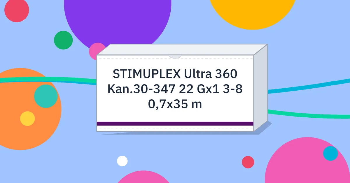 Symbolbild: Packung mit der Aufschrift STIMUPLEX Ultra 360 Kan.30-347 22 Gx1 3-8 0,7x35 m (PZN 11540509) – Verfügbarkeit und Bezug in Apotheken in Frankfurt am Main
