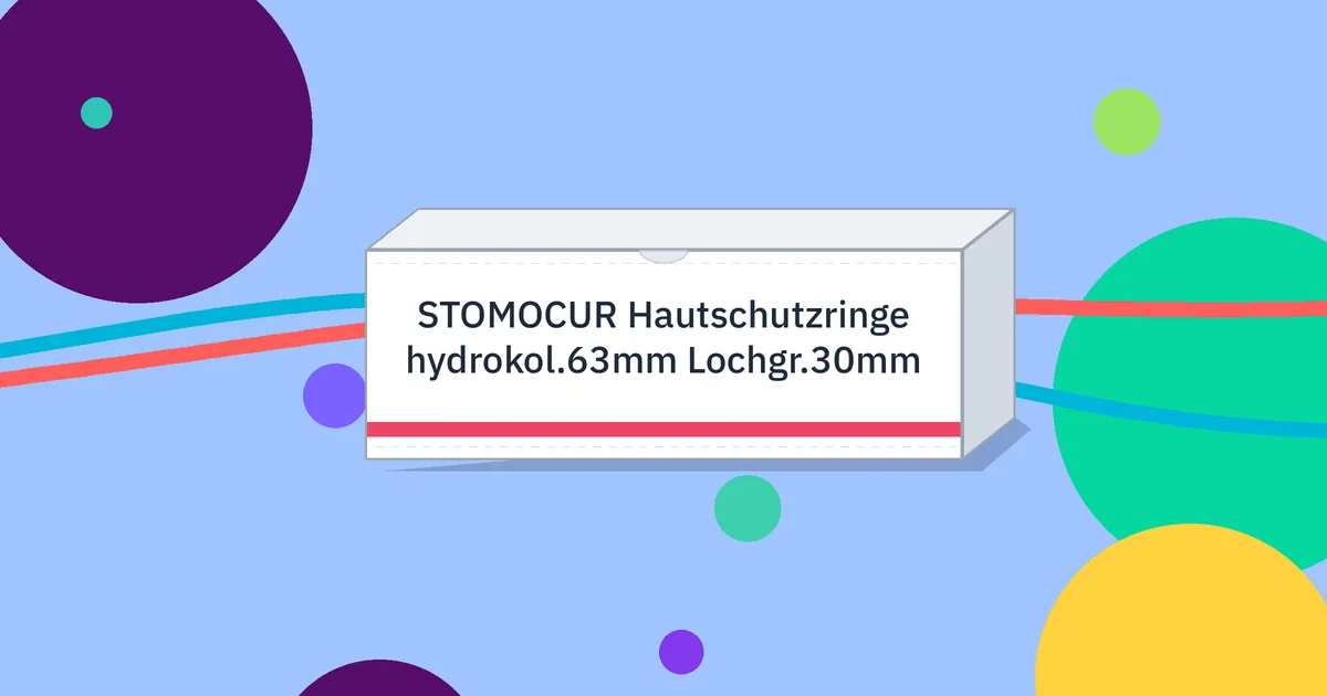 Symbolbild: Packung mit der Aufschrift STOMOCUR Hautschutzringe hydrokol.63mm Lochgr.30mm (PZN 15865467) – Verfügbarkeit und Bezug in Apotheken in Frankfurt am Main