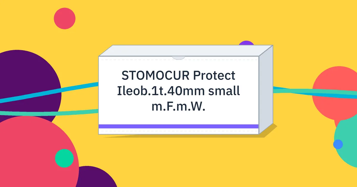 Symbolbild: Packung mit der Aufschrift STOMOCUR Protect Ileob.1t.40mm small m.F.m.W. (PZN 17551276) – Verfügbarkeit und Bezug in Apotheken in Frankfurt am Main