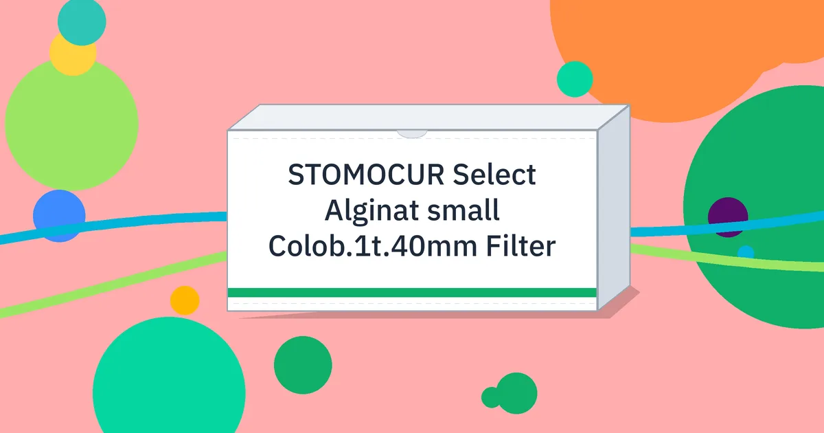Symbolbild: Packung mit der Aufschrift STOMOCUR Select Alginat small Colob.1t.40mm Filter (PZN 14061666) – Verfügbarkeit und Bezug in Apotheken in Frankfurt am Main