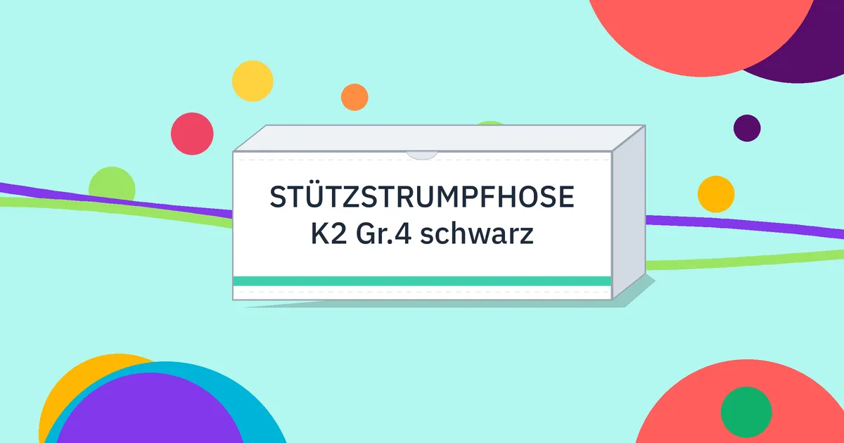 Symbolbild: Packung mit der Aufschrift STÜTZSTRUMPFHOSE K2 Gr.4 schwarz (PZN 01978570) – Verfügbarkeit und Bezug in Apotheken in Frankfurt am Main