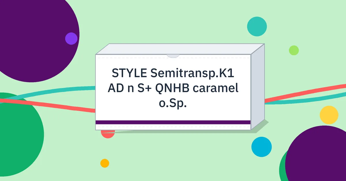 Symbolbild: Packung mit der Aufschrift STYLE Semitransp.K1 AD n S+ QNHB caramel o.Sp. (PZN 18869448) – Verfügbarkeit und Bezug in Apotheken in Frankfurt am Main