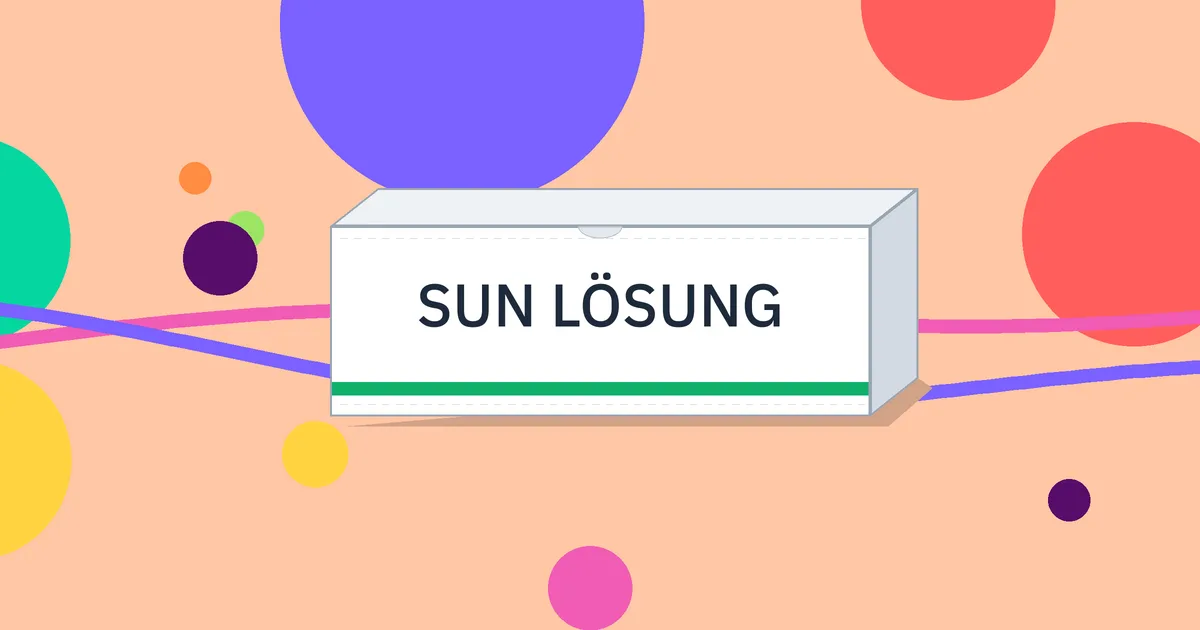 Symbolbild: Packung mit der Aufschrift SUN LÖSUNG (PZN 04898593) – Verfügbarkeit und Bezug in Apotheken in Frankfurt am Main