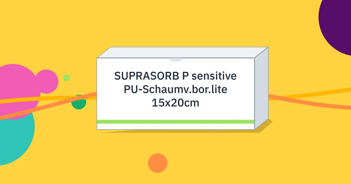 Symbolbild: Packung mit der Aufschrift SUPRASORB P sensitive PU-Schaumv.bor.lite 15x20cm (PZN 16259013) – Verfügbarkeit und Bezug in Apotheken in Frankfurt am Main