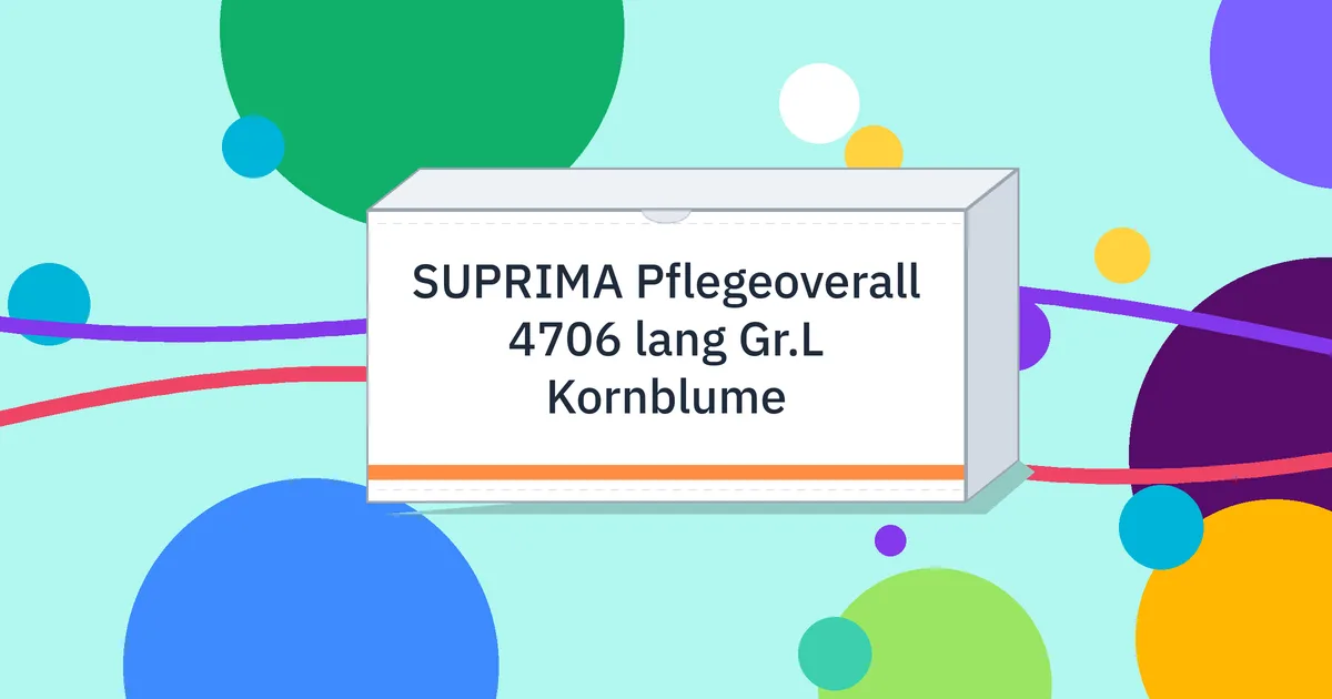 Symbolbild: Packung mit der Aufschrift SUPRIMA Pflegeoverall 4706 lang Gr.L Kornblume (PZN 00064796) – Verfügbarkeit und Bezug in Apotheken in Frankfurt am Main