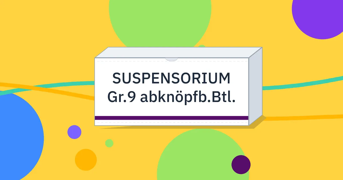 Symbolbild: Packung mit der Aufschrift SUSPENSORIUM Gr.9 abknöpfb.Btl. (PZN 01739351) – Verfügbarkeit und Bezug in Apotheken in Frankfurt am Main