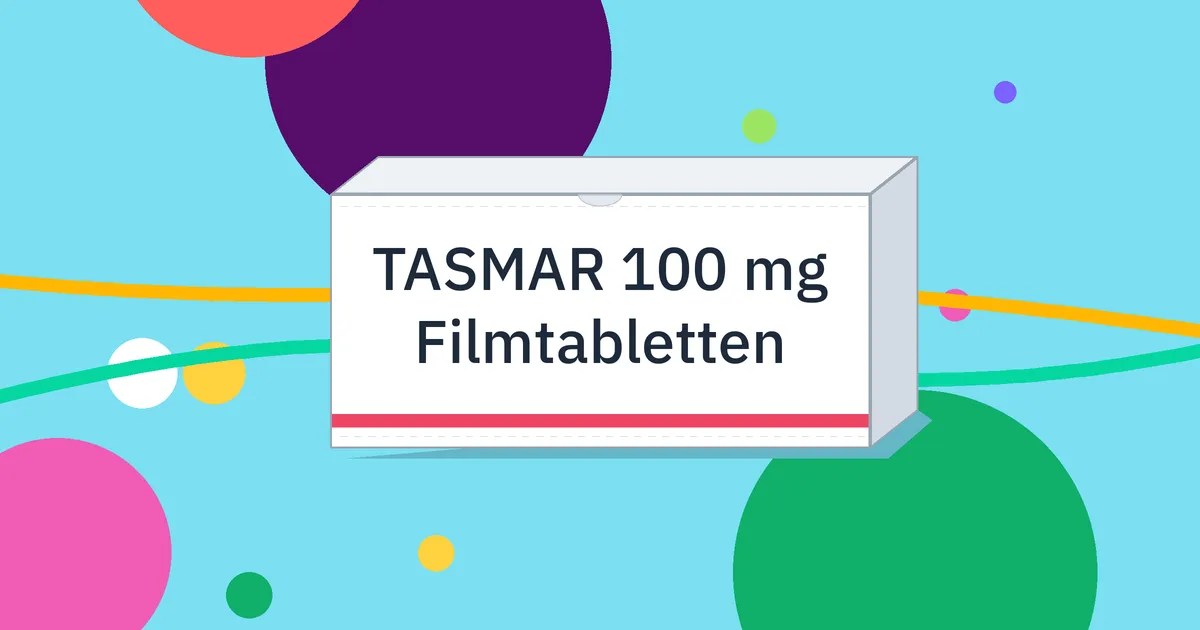 Symbolbild: Packung mit der Aufschrift TASMAR 100 mg Filmtabletten (PZN 10946646) – Verfügbarkeit und Bezug in Apotheken in Frankfurt am Main