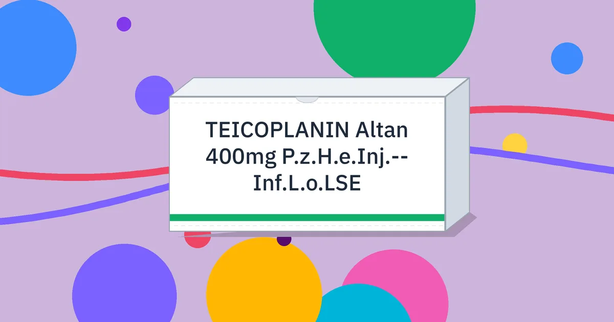 Symbolbild: Packung mit der Aufschrift TEICOPLANIN Altan 400mg P.z.H.e.Inj.--Inf.L.o.LSE (PZN 17263583) – Verfügbarkeit und Bezug in Apotheken in Frankfurt am Main