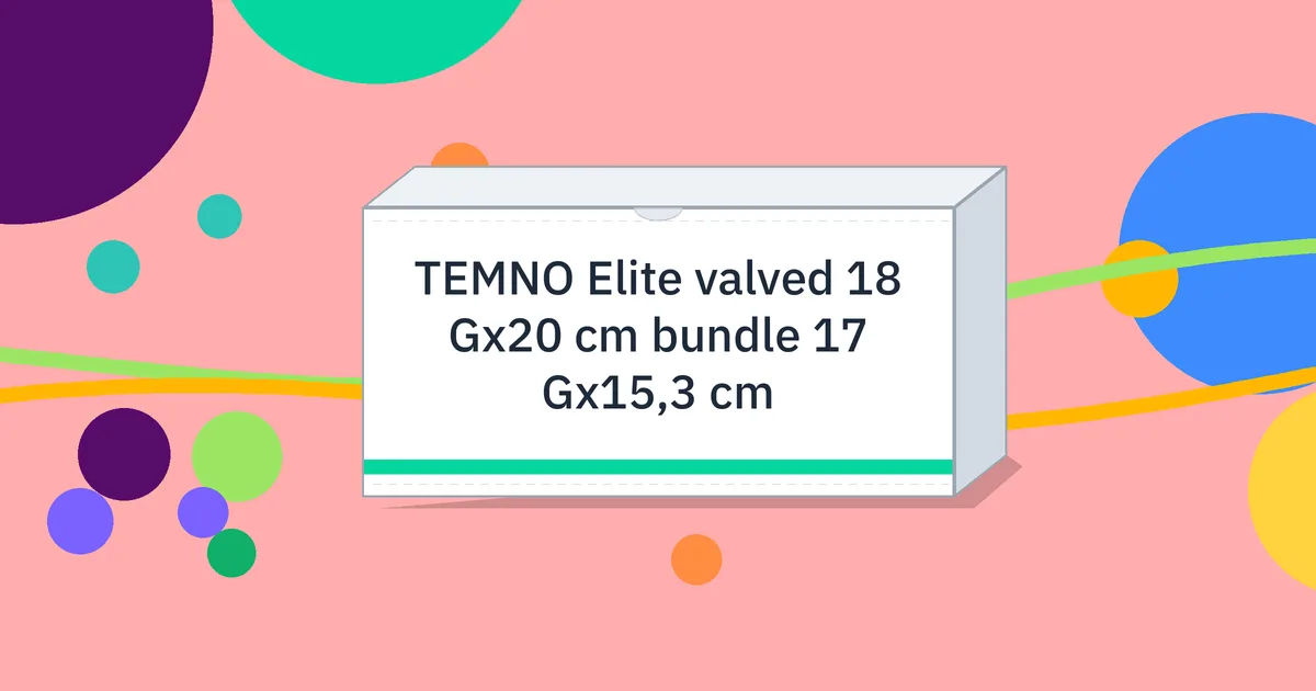 Symbolbild: Packung mit der Aufschrift TEMNO Elite valved 18 Gx20 cm bundle 17 Gx15,3 cm (PZN 18765714) – Verfügbarkeit und Bezug in Apotheken in Frankfurt am Main