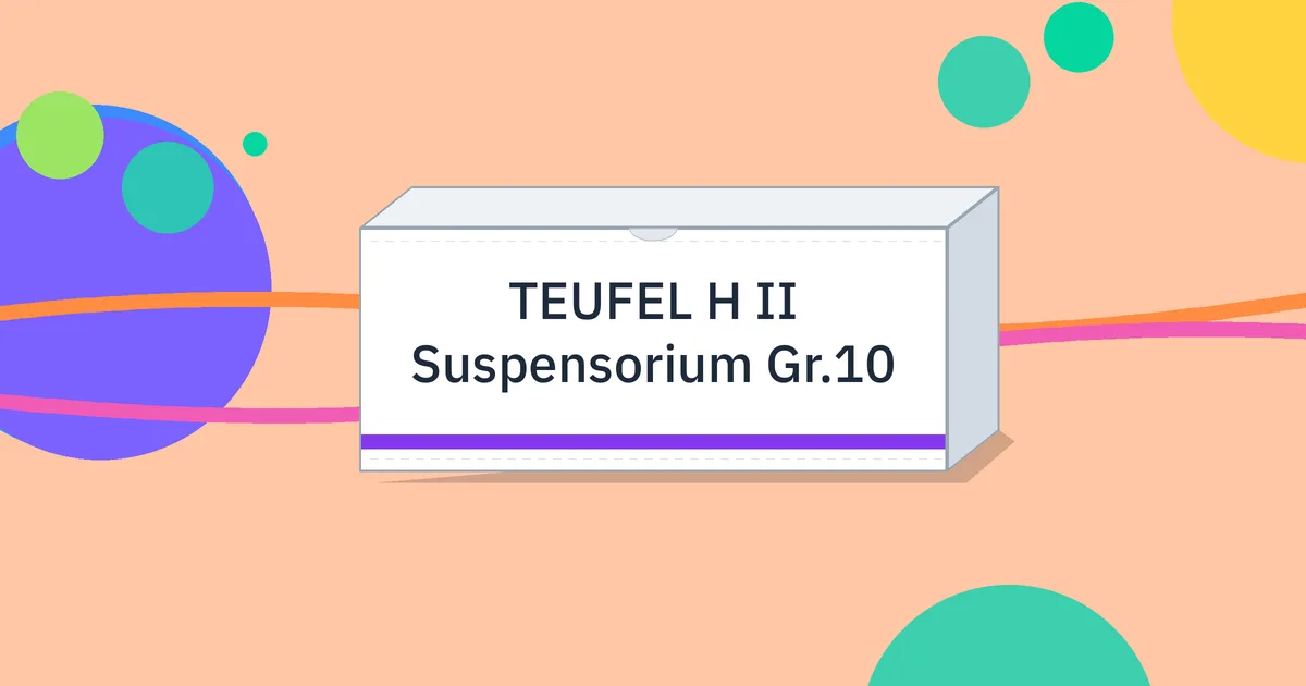 Symbolbild: Packung mit der Aufschrift TEUFEL H II Suspensorium Gr.10 (PZN 02299233) – Verfügbarkeit und Bezug in Apotheken in Frankfurt am Main