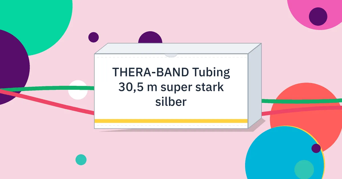 Symbolbild: Packung mit der Aufschrift THERA-BAND Tubing 30,5 m super stark silber (PZN 00446196) – Verfügbarkeit und Bezug in Apotheken in Frankfurt am Main