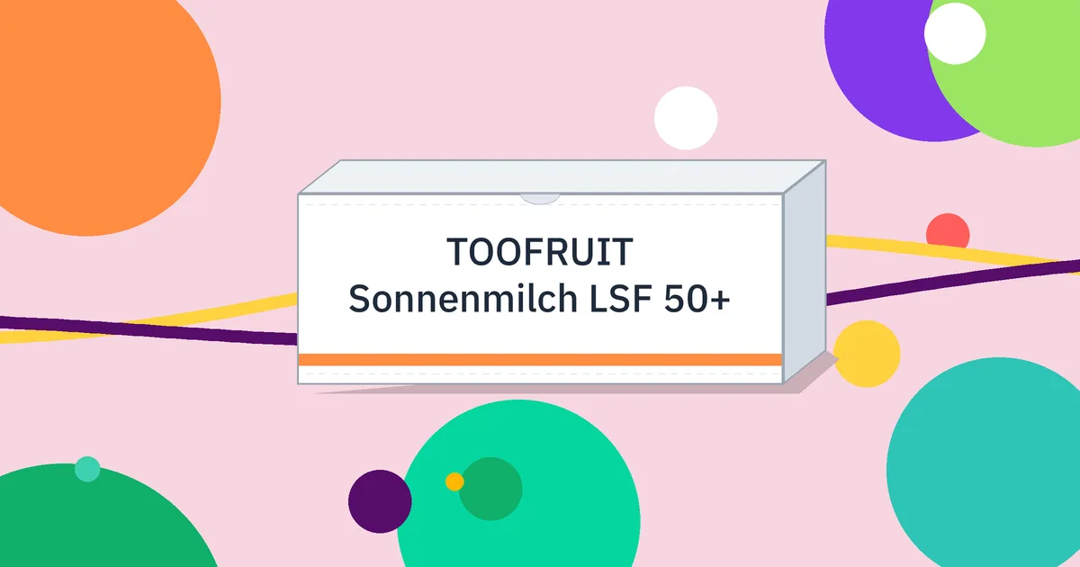 Symbolbild: Packung mit der Aufschrift TOOFRUIT Sonnenmilch LSF 50+ (PZN 19387852) – Verfügbarkeit und Bezug in Apotheken in Frankfurt am Main