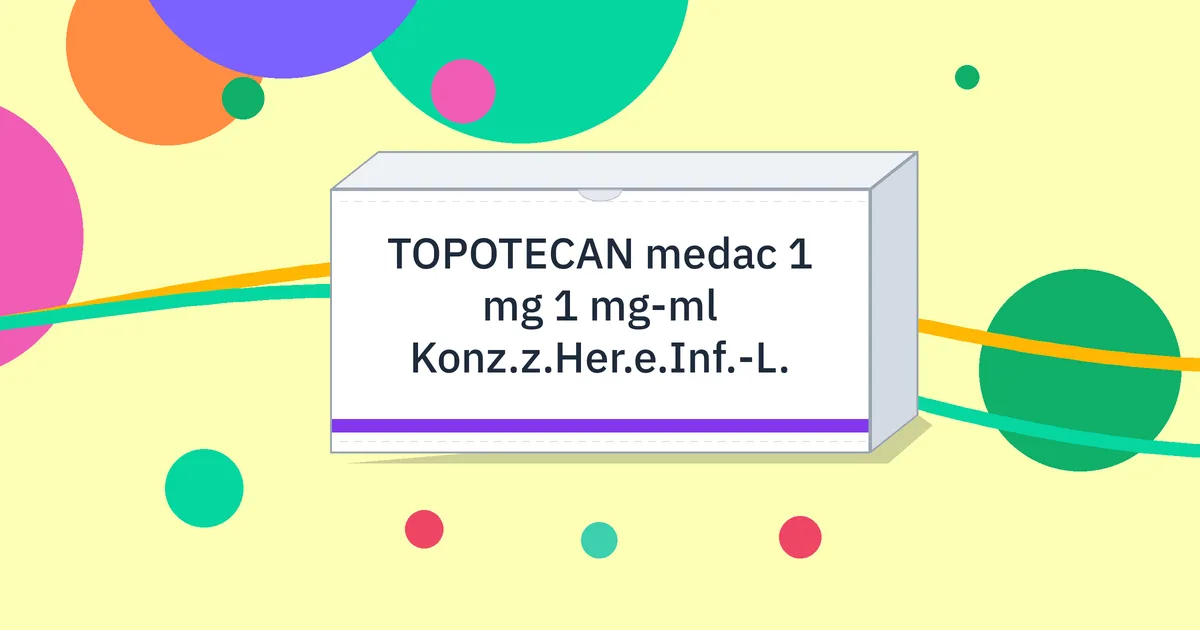 Symbolbild: Packung mit der Aufschrift TOPOTECAN medac 1 mg 1 mg-ml Konz.z.Her.e.Inf.-L. (PZN 09123744) – Verfügbarkeit und Bezug in Apotheken in Frankfurt am Main