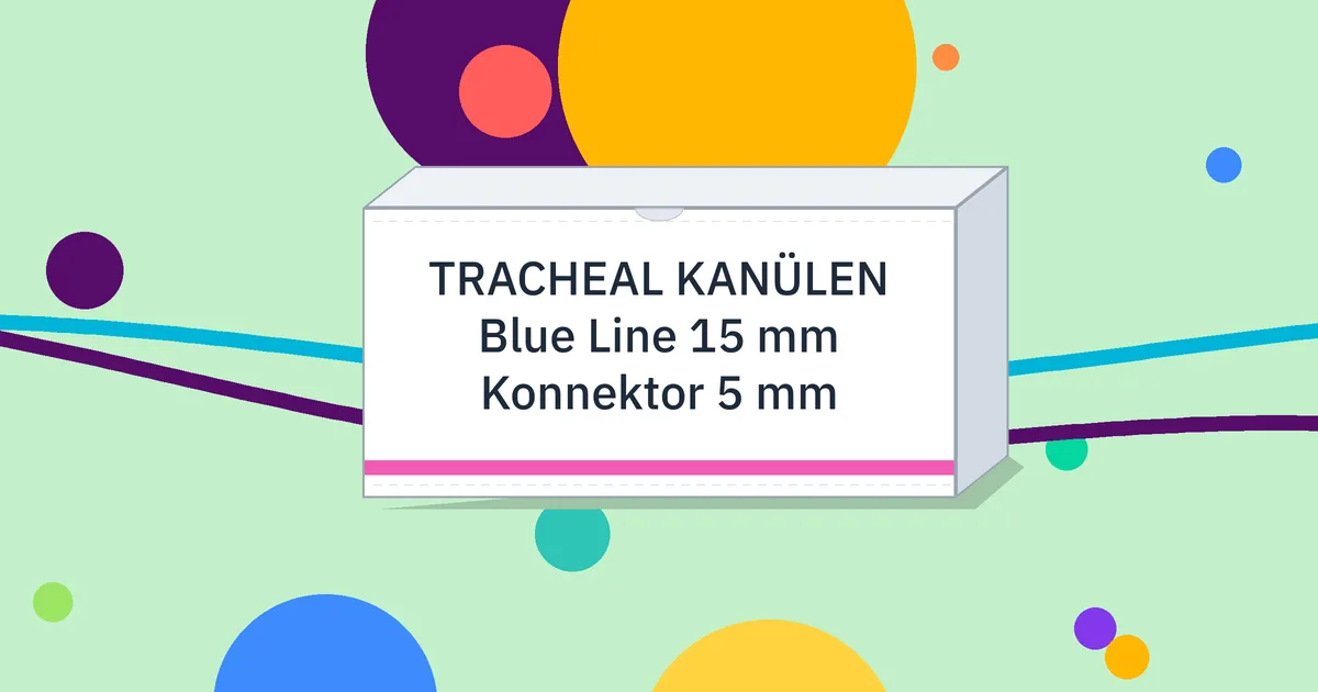 Symbolbild: Packung mit der Aufschrift TRACHEAL KANÜLEN Blue Line 15 mm Konnektor 5 mm (PZN 09105255) – Verfügbarkeit und Bezug in Apotheken in Frankfurt am Main