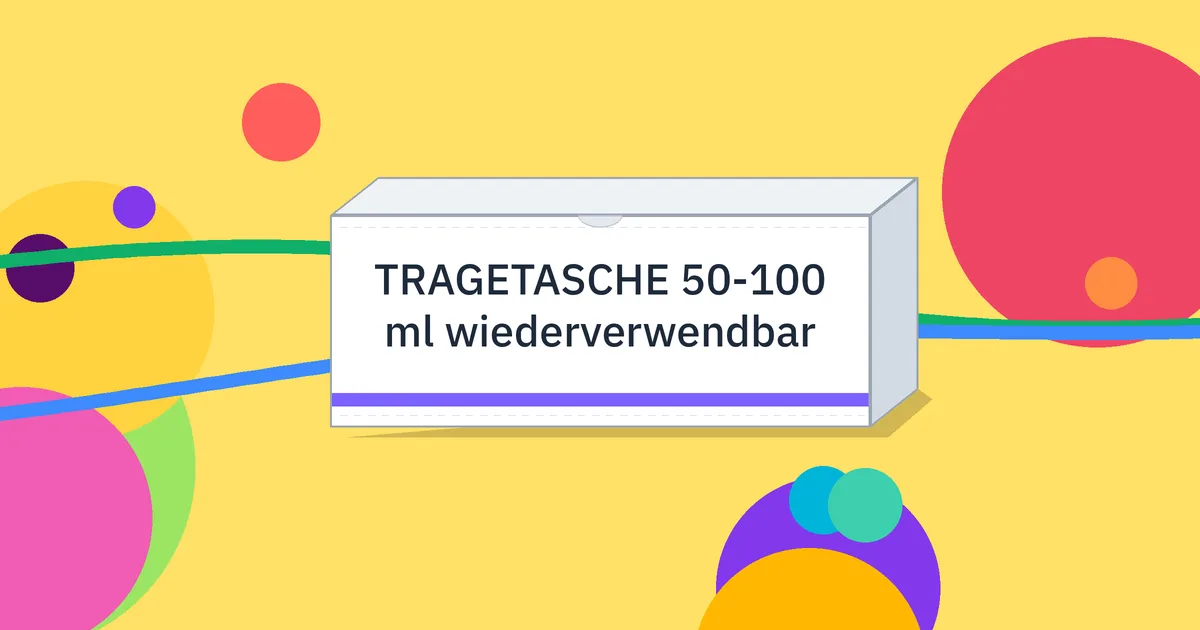 Symbolbild: Packung mit der Aufschrift TRAGETASCHE 50-100 ml wiederverwendbar (PZN 09217853) – Verfügbarkeit und Bezug in Apotheken in Frankfurt am Main