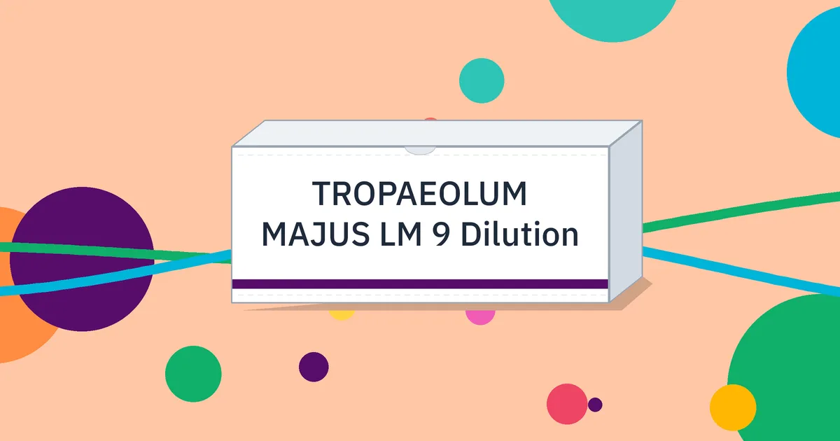 Symbolbild: Packung mit der Aufschrift TROPAEOLUM MAJUS LM 9 Dilution (PZN 13252973) – Verfügbarkeit und Bezug in Apotheken in Frankfurt am Main