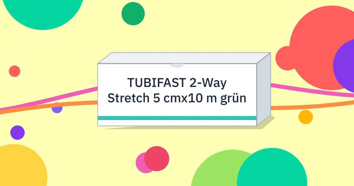 Symbolbild: Packung mit der Aufschrift TUBIFAST 2-Way Stretch 5 cmx10 m grün (PZN 20828617) – Verfügbarkeit und Bezug in Apotheken in Frankfurt am Main
