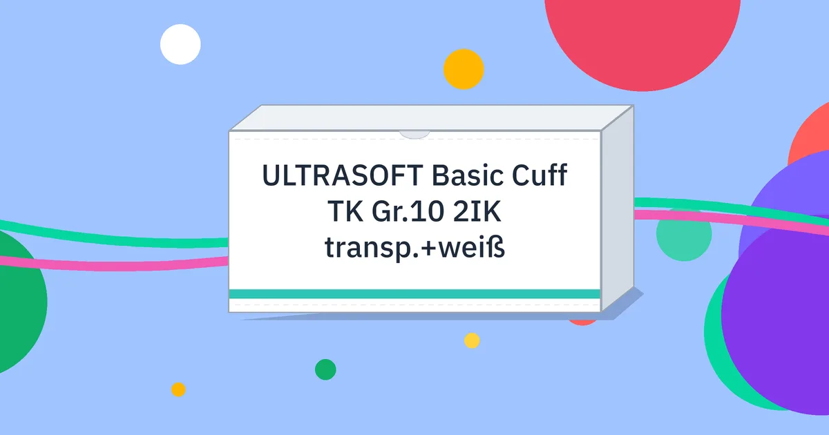 Symbolbild: Packung mit der Aufschrift ULTRASOFT Basic Cuff TK Gr.10 2IK transp.+weiß (PZN 10731360) – Verfügbarkeit und Bezug in Apotheken in Frankfurt am Main