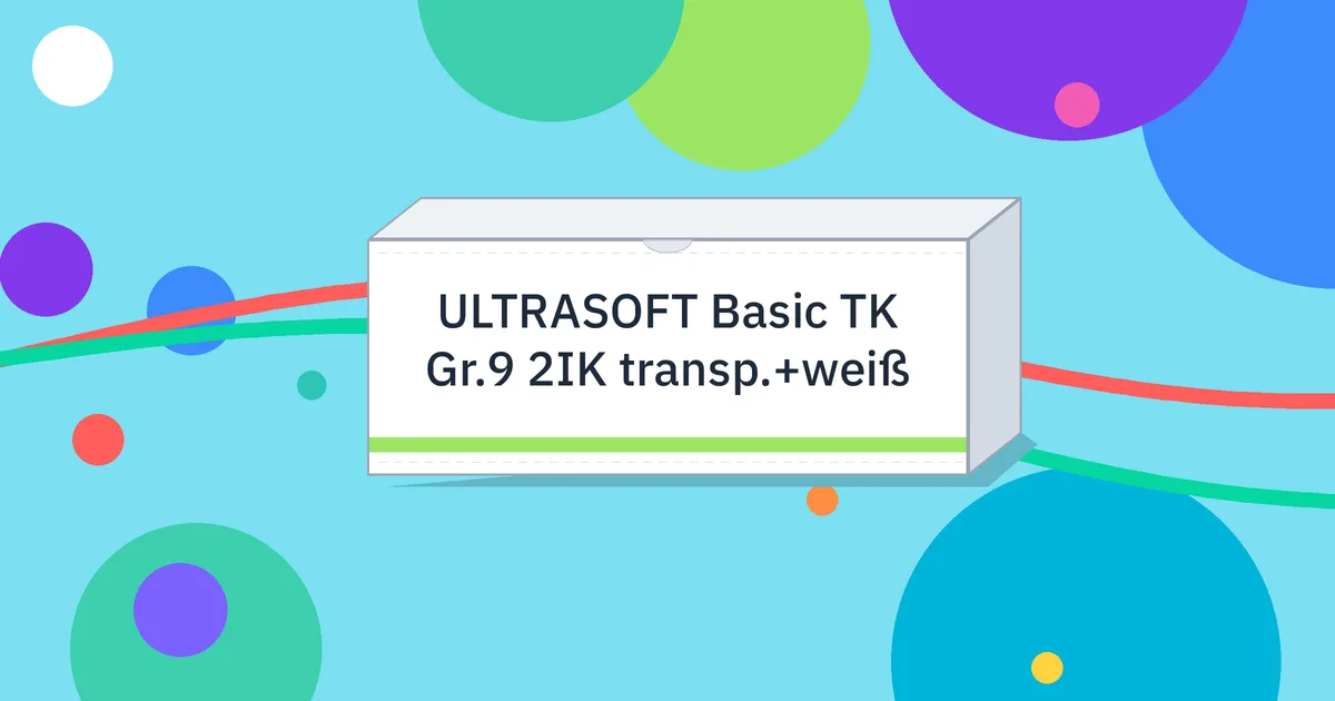 Symbolbild: Packung mit der Aufschrift ULTRASOFT Basic TK Gr.9 2IK transp.+weiß (PZN 10731302) – Verfügbarkeit und Bezug in Apotheken in Frankfurt am Main