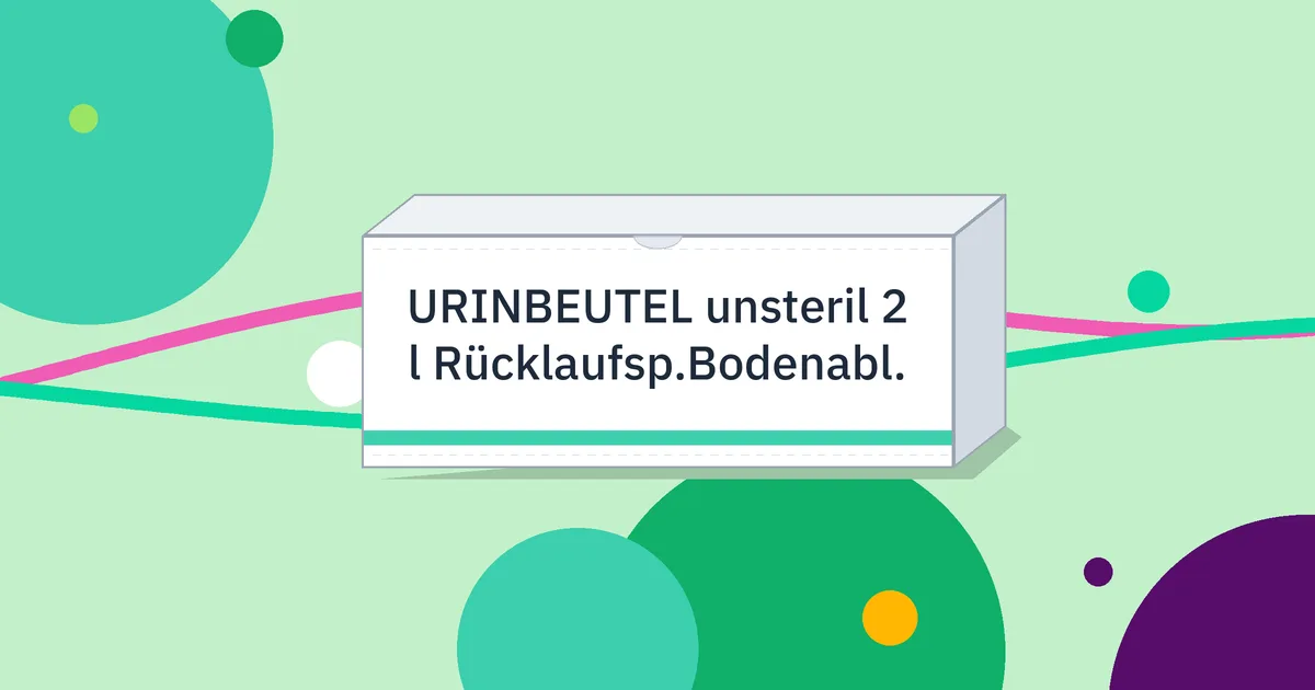 Symbolbild: Packung mit der Aufschrift URINBEUTEL unsteril 2 l Rücklaufsp.Bodenabl. (PZN 02098670) – Verfügbarkeit und Bezug in Apotheken in Frankfurt am Main