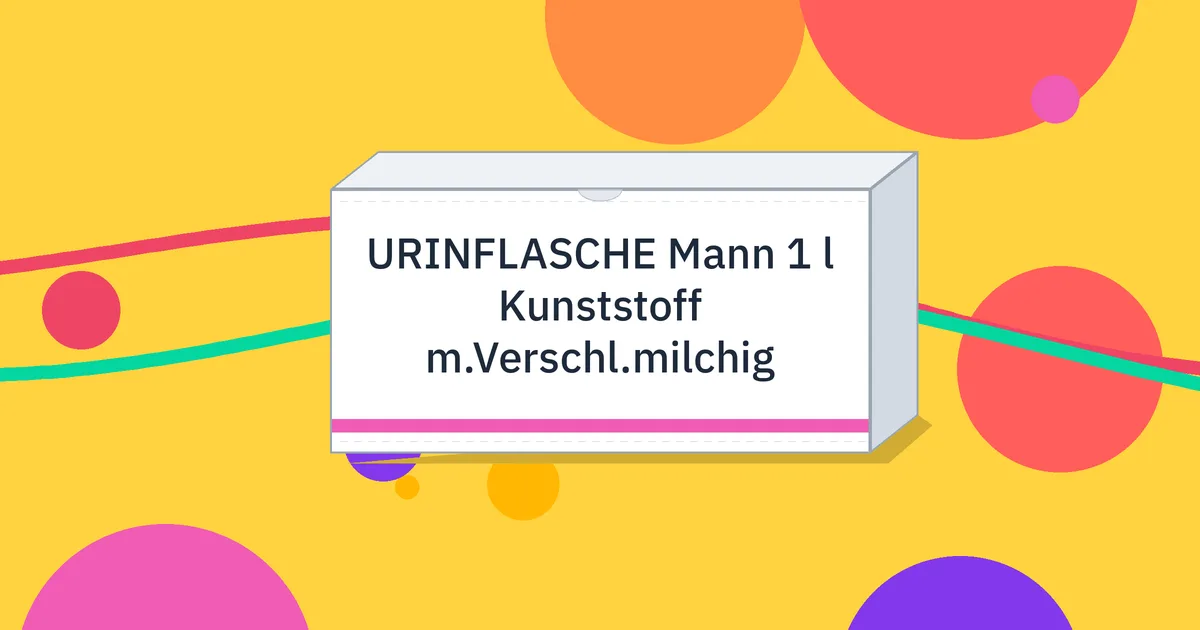 Symbolbild: Packung mit der Aufschrift URINFLASCHE Mann 1 l Kunststoff m.Verschl.milchig (PZN 02771351) – Verfügbarkeit und Bezug in Apotheken in Frankfurt am Main
