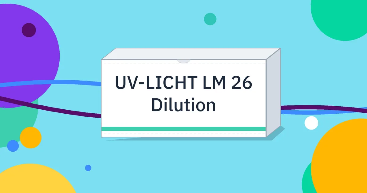 Symbolbild: Packung mit der Aufschrift UV-LICHT LM 26 Dilution (PZN 13258734) – Verfügbarkeit und Bezug in Apotheken in Frankfurt am Main