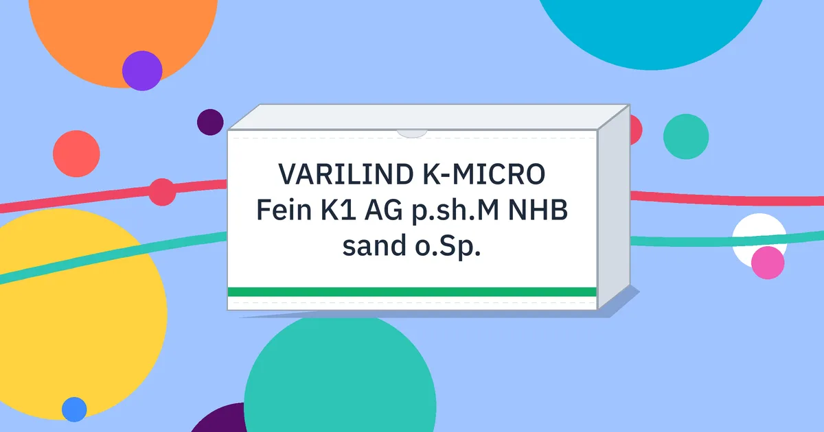 Symbolbild: Packung mit der Aufschrift VARILIND K-MICRO Fein K1 AG p.sh.M NHB sand o.Sp. (PZN 20554657) – Verfügbarkeit und Bezug in Apotheken in Frankfurt am Main