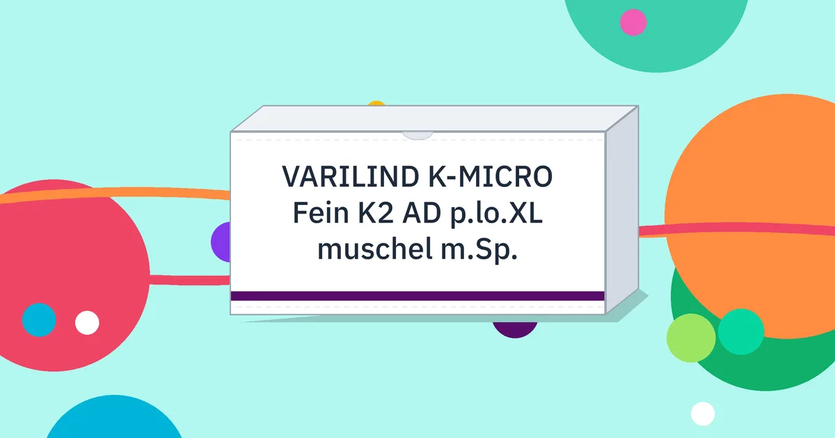 Symbolbild: Packung mit der Aufschrift VARILIND K-MICRO Fein K2 AD p.lo.XL muschel m.Sp. (PZN 20559442) – Verfügbarkeit und Bezug in Apotheken in Frankfurt am Main