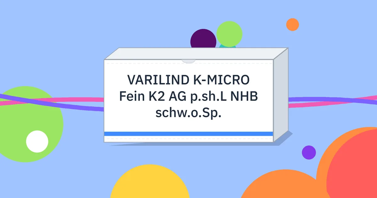 Symbolbild: Packung mit der Aufschrift VARILIND K-MICRO Fein K2 AG p.sh.L NHB schw.o.Sp. (PZN 20556797) – Verfügbarkeit und Bezug in Apotheken in Frankfurt am Main