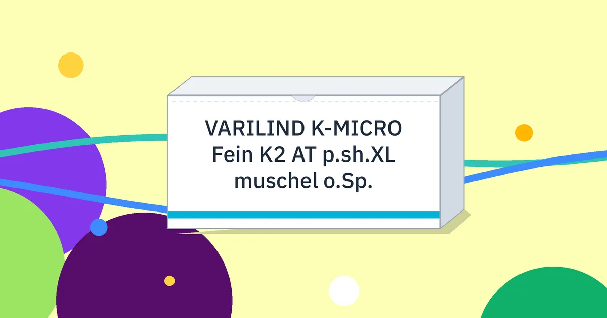 Symbolbild: Packung mit der Aufschrift VARILIND K-MICRO Fein K2 AT p.sh.XL muschel o.Sp. (PZN 20554338) – Verfügbarkeit und Bezug in Apotheken in Frankfurt am Main