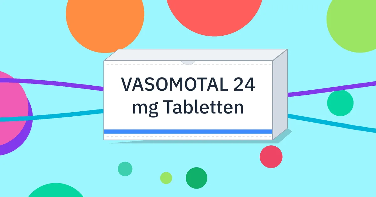 Symbolbild: Packung mit der Aufschrift VASOMOTAL 24 mg Tabletten (PZN 01289037) – Verfügbarkeit und Bezug in Apotheken in Frankfurt am Main