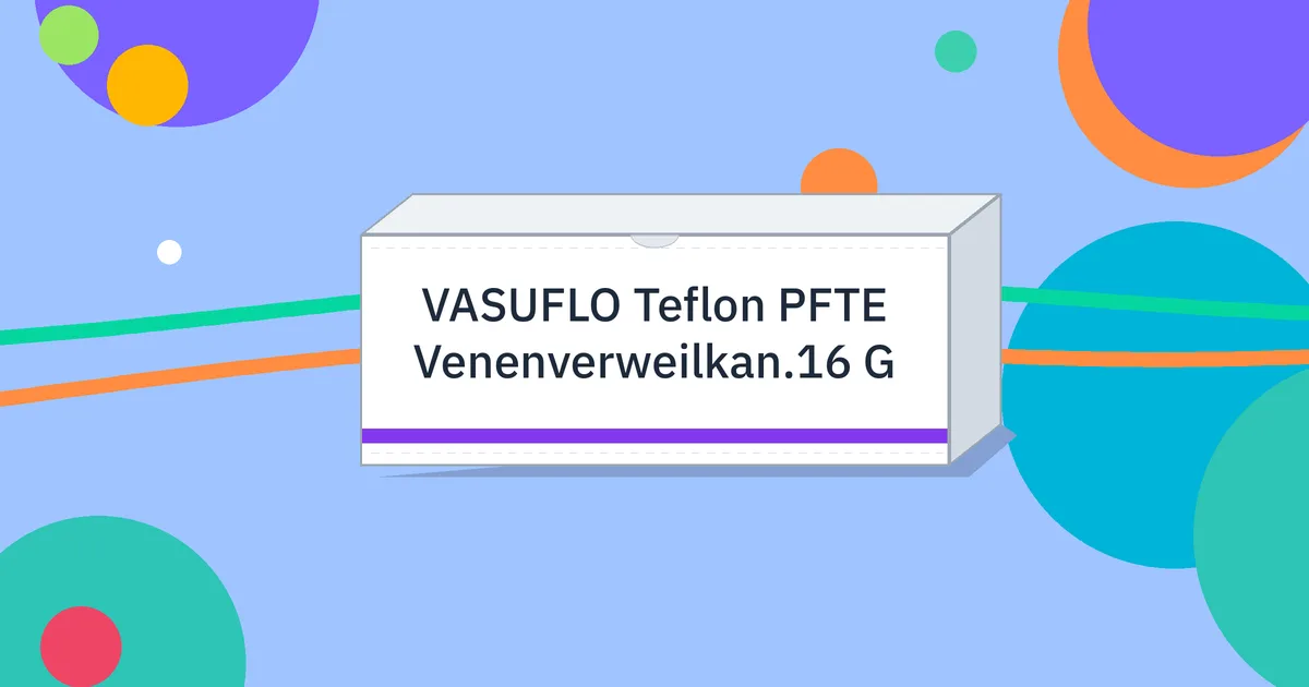 Symbolbild: Packung mit der Aufschrift VASUFLO Teflon PFTE Venenverweilkan.16 G (PZN 19888614) – Verfügbarkeit und Bezug in Apotheken in Frankfurt am Main