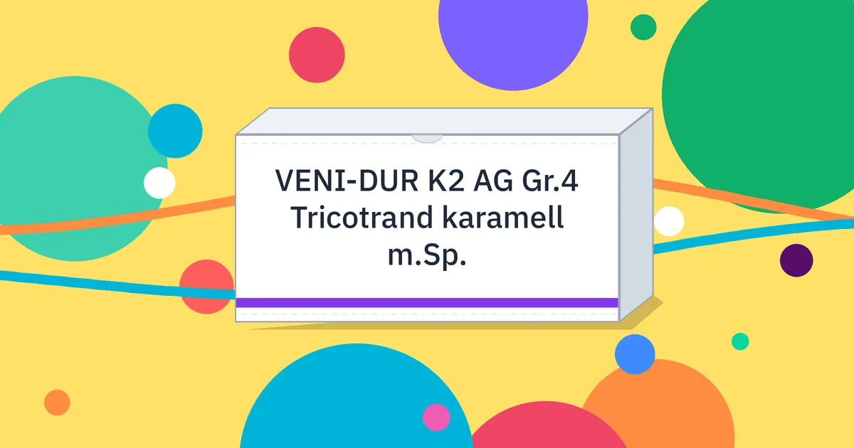 Symbolbild: Packung mit der Aufschrift VENI-DUR K2 AG Gr.4 Tricotrand karamell m.Sp. (PZN 13762390) – Verfügbarkeit und Bezug in Apotheken in Frankfurt am Main