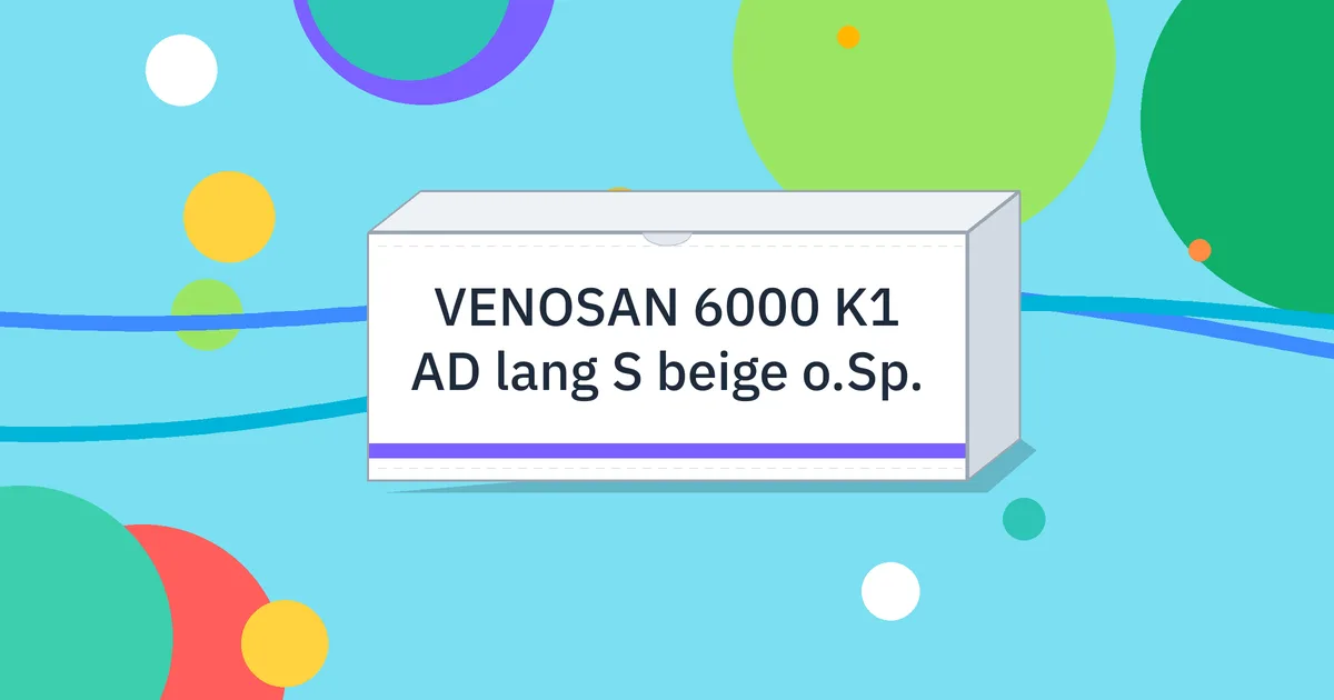 Symbolbild: Packung mit der Aufschrift VENOSAN 6000 K1 AD lang S beige o.Sp. (PZN 17170953) – Verfügbarkeit und Bezug in Apotheken in Frankfurt am Main