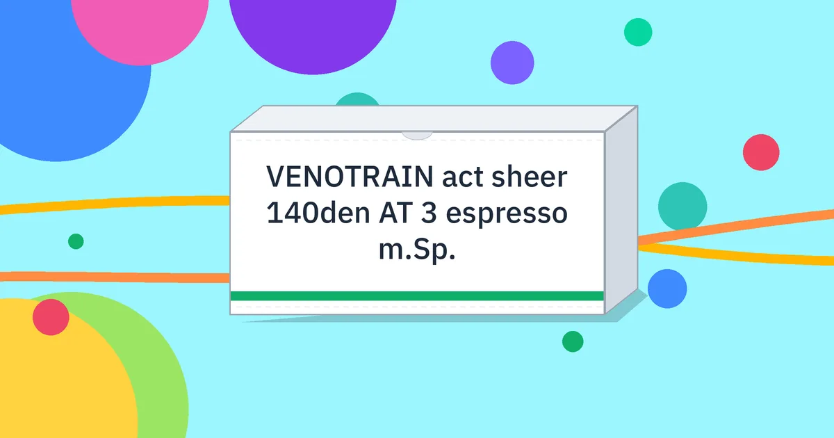 Symbolbild: Packung mit der Aufschrift VENOTRAIN act sheer 140den AT 3 espresso m.Sp. (PZN 16207341) – Verfügbarkeit und Bezug in Apotheken in Frankfurt am Main