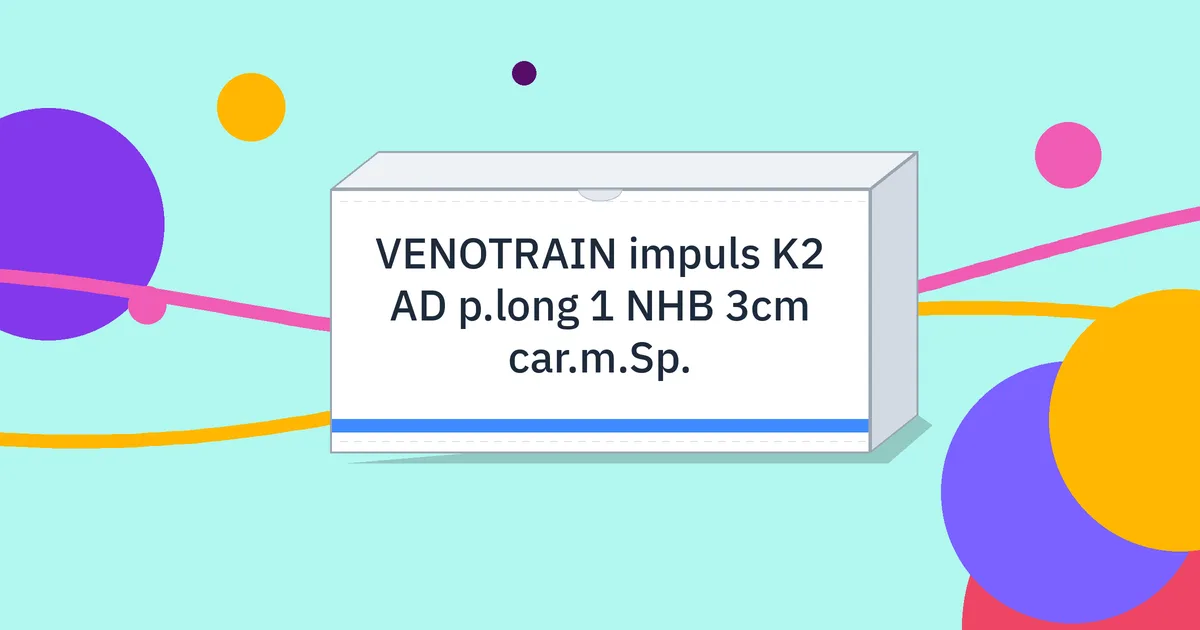 Symbolbild: Packung mit der Aufschrift VENOTRAIN impuls K2 AD p.long 1 NHB 3cm car.m.Sp. (PZN 00647049) – Verfügbarkeit und Bezug in Apotheken in Frankfurt am Main